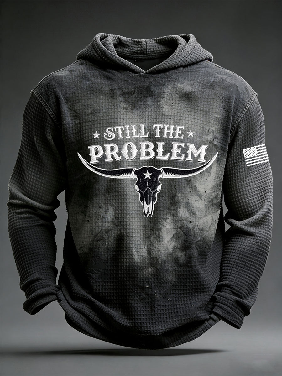 Men's Still The Problem' Bull Skull Print Waffle Knit Hoodie – fallforjesus